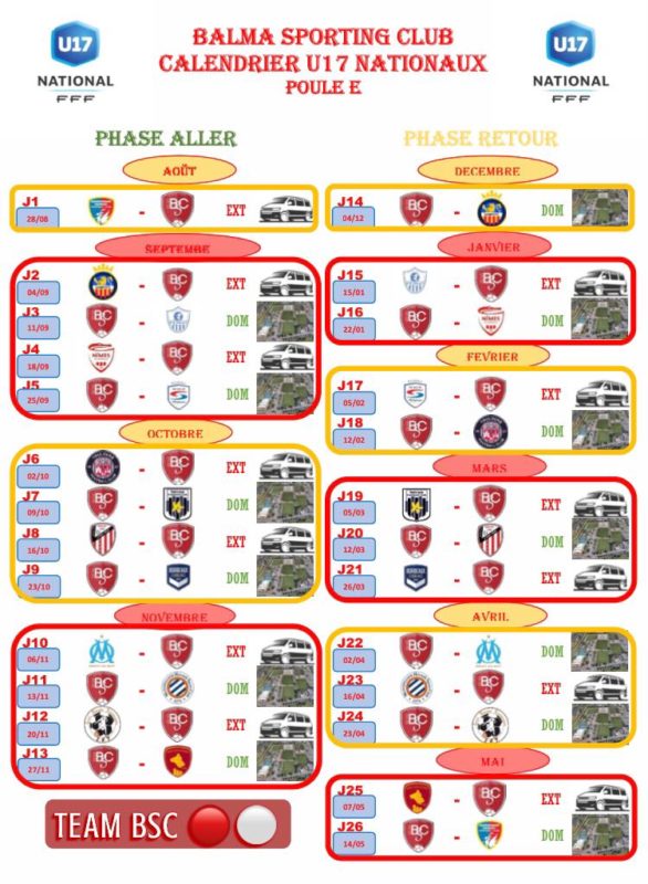 U17 Nat. – Le calendrier de la saison – Balma Sporting Club